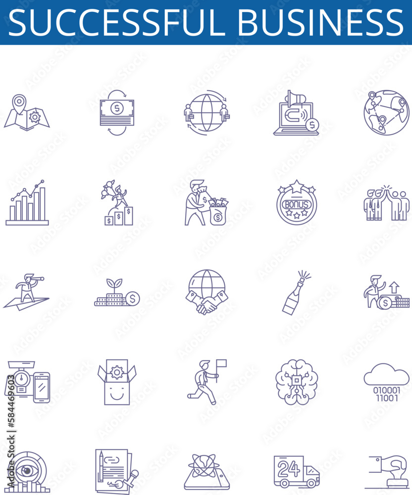 Successful business line icons signs set. Design collection of ...