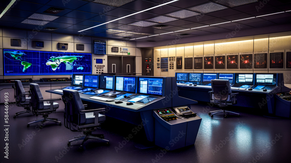 Control room filled with lots of monitors. Generative AI. Stock ...