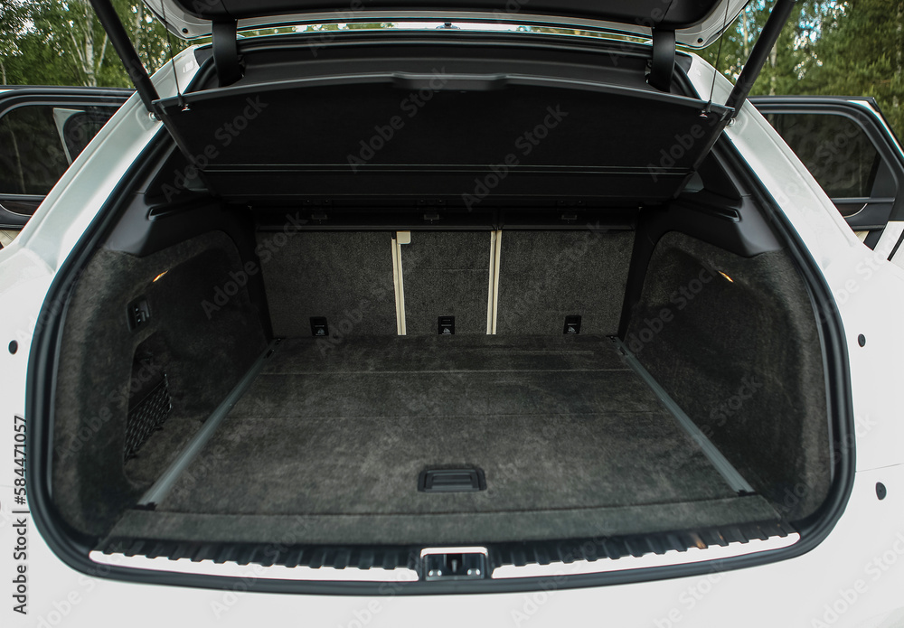 Huge, clean and empty car trunk in interior of compact suv. Rear view ...