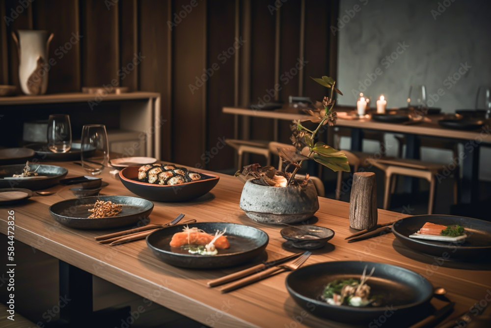 japanese dining table set including one wooden table and four seats ...