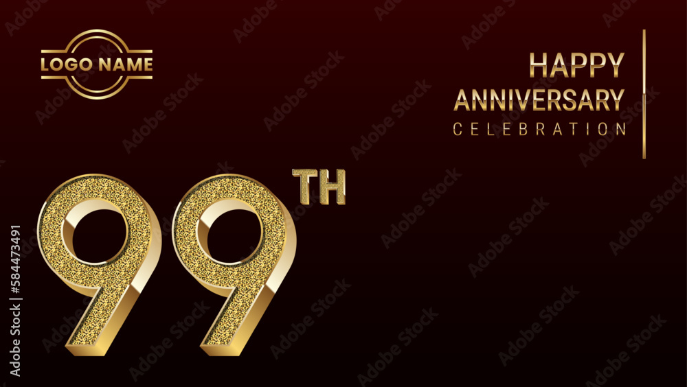 99th Anniversary template design concept with golden number. Vector ...