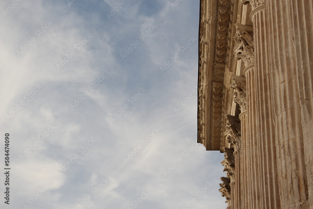 Roman columns on the façade of the ancient Roman Temple Maison carrée ...