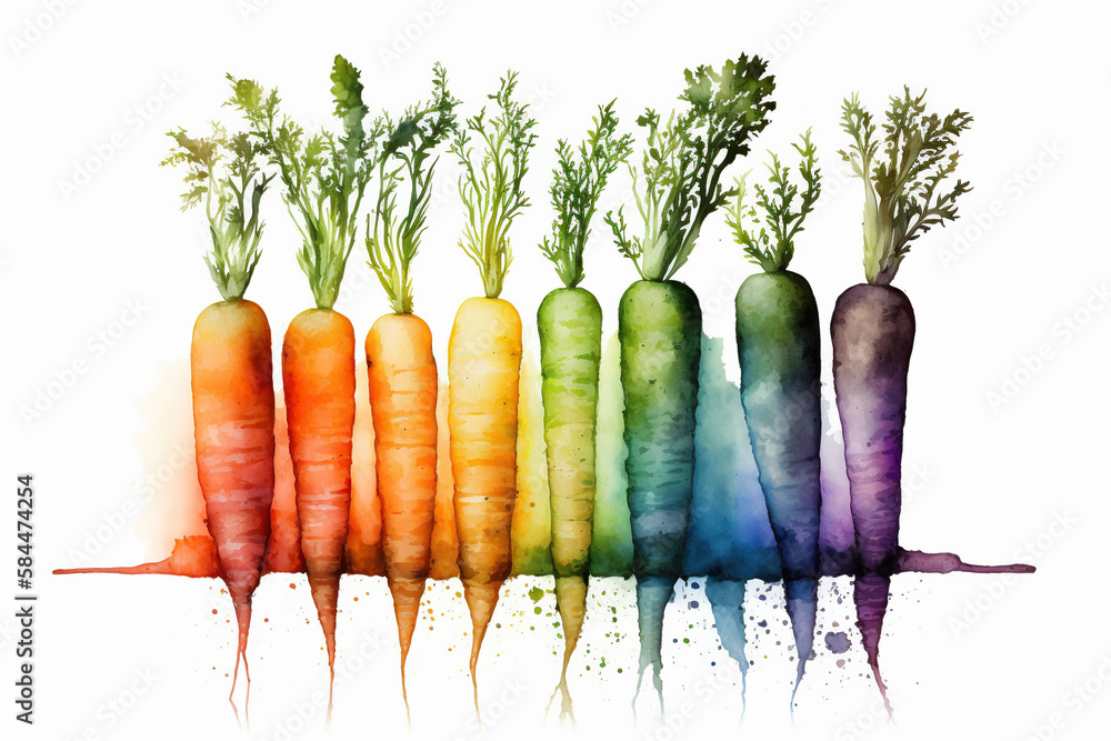 Rainbow carrots in a row growing out of the ground watercolor ...