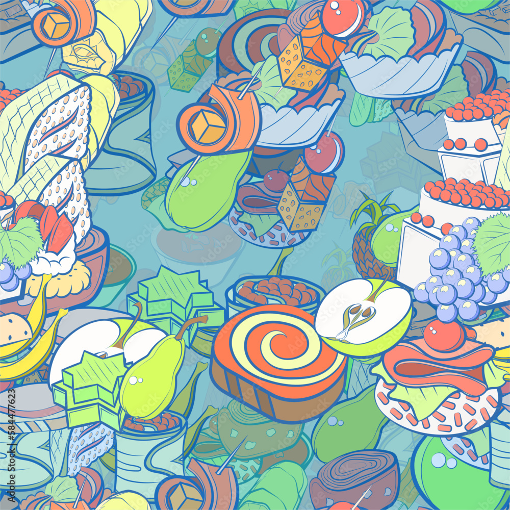 Background pattern abstract design texture. Seamless. Fruits and Snacks ...