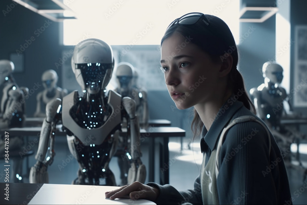 Schools of the future. Cyborg teachers and students. Generative ai ...
