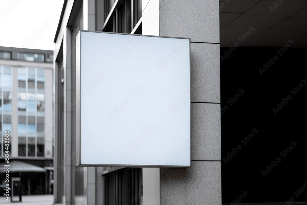 Blank white minimal square shop signboard mockup for advertising panel ...