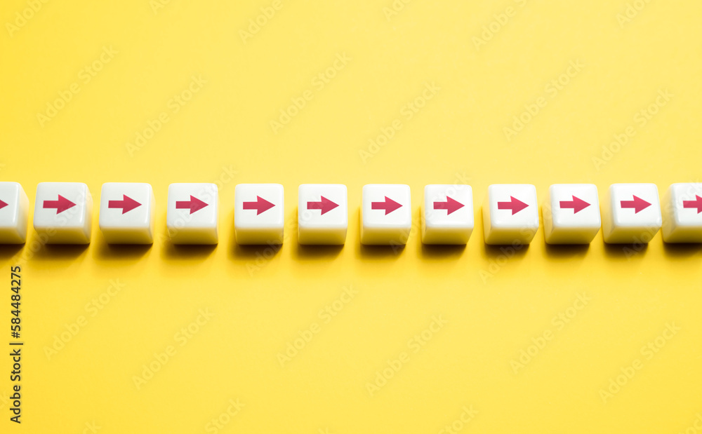 Row of blocks with arrows. Movement in one direction. Sequential chain ...