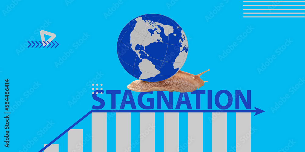Stagnation of the world economy, economic crisis, recession. The snail ...