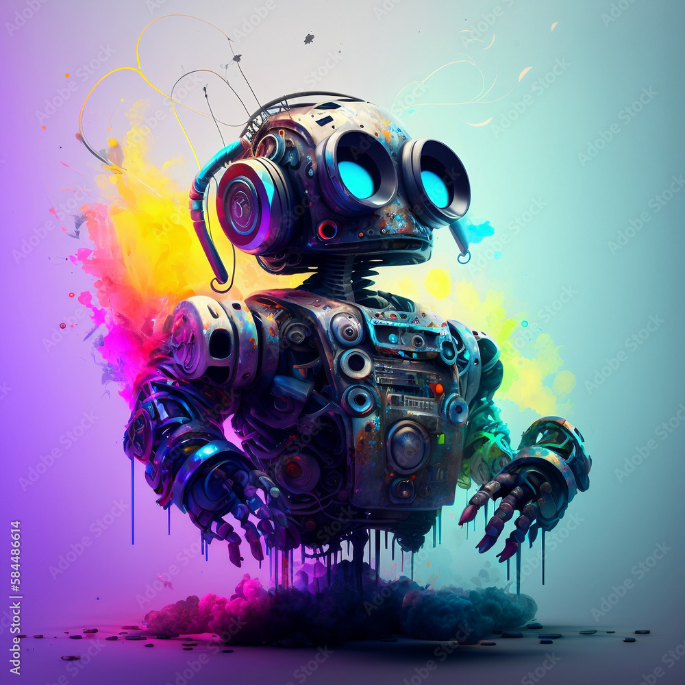 Colorful 3D Robot, technology, headphones, backdrop, background, lock ...