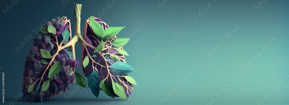 Lungs made of leaves and flowers free space background, green lung ...