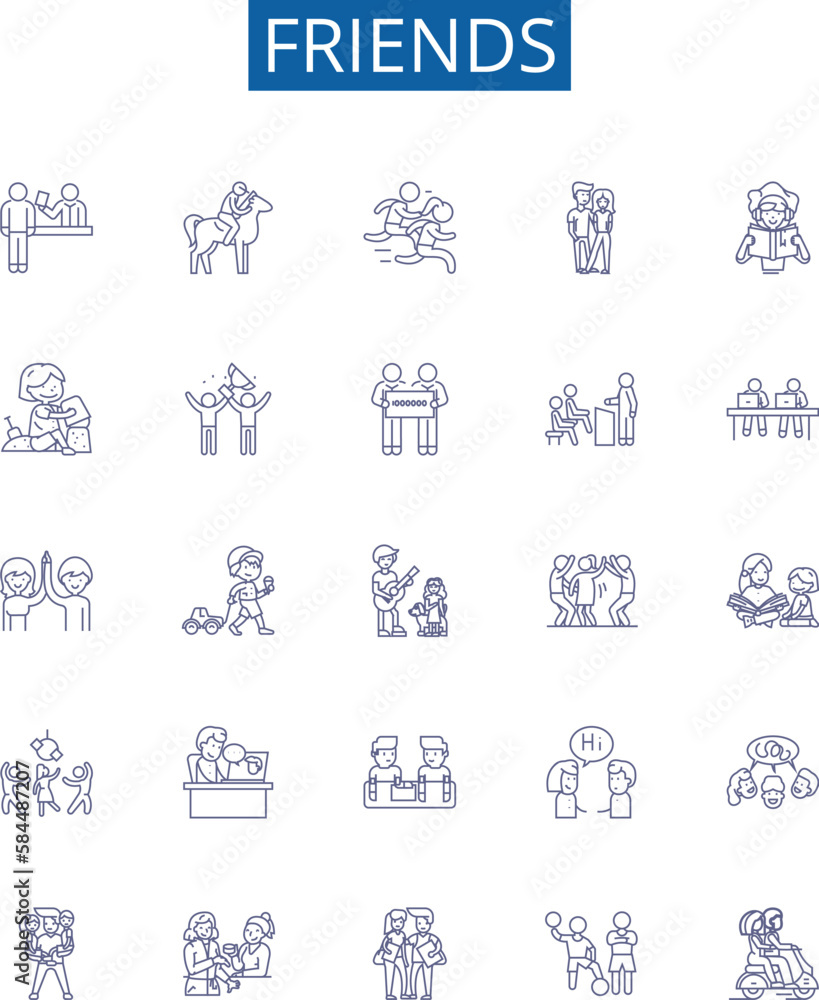 Friends line icons signs set. Design collection of companions, pals ...