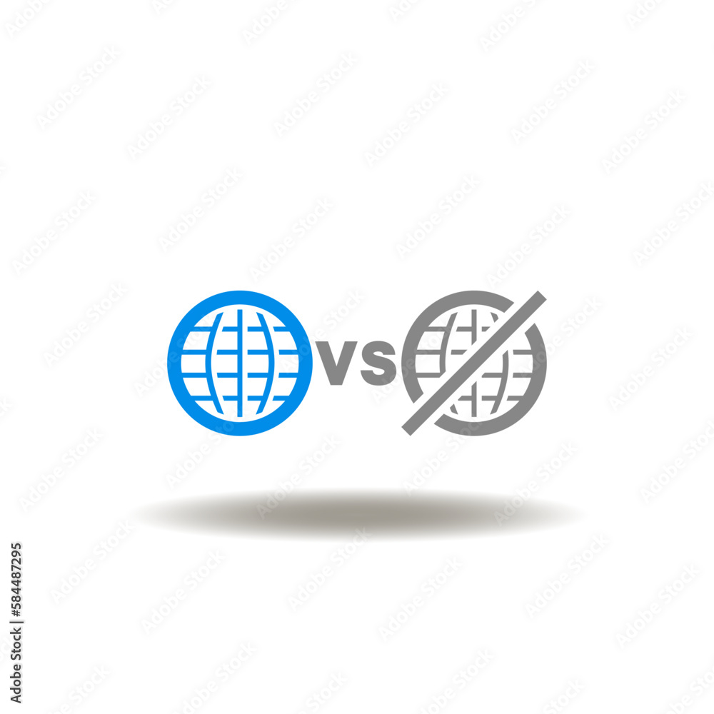 Vector illustration of earth planet versus no or stop globe. Icon of ...