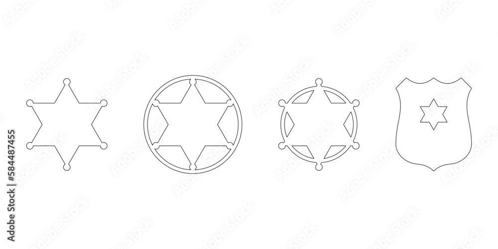 Sheriff badge outline icon set. Clipart image isolated on white ...