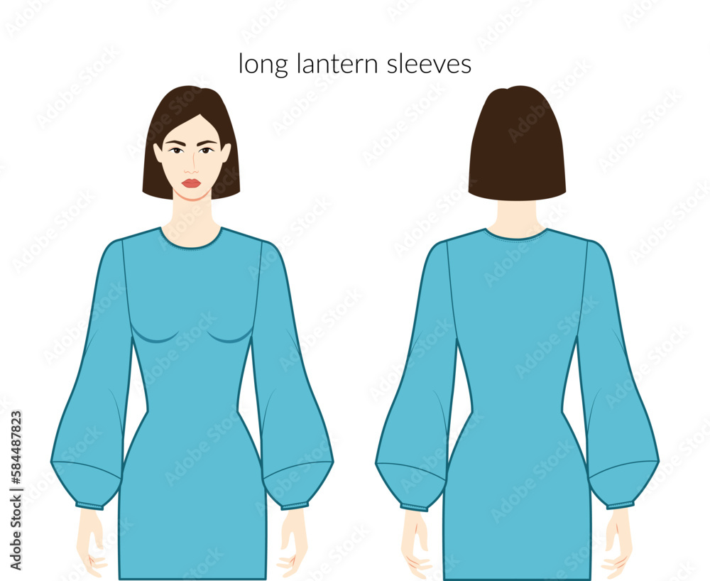 Lantern sleeves long length clothes character beautiful lady in blue ...