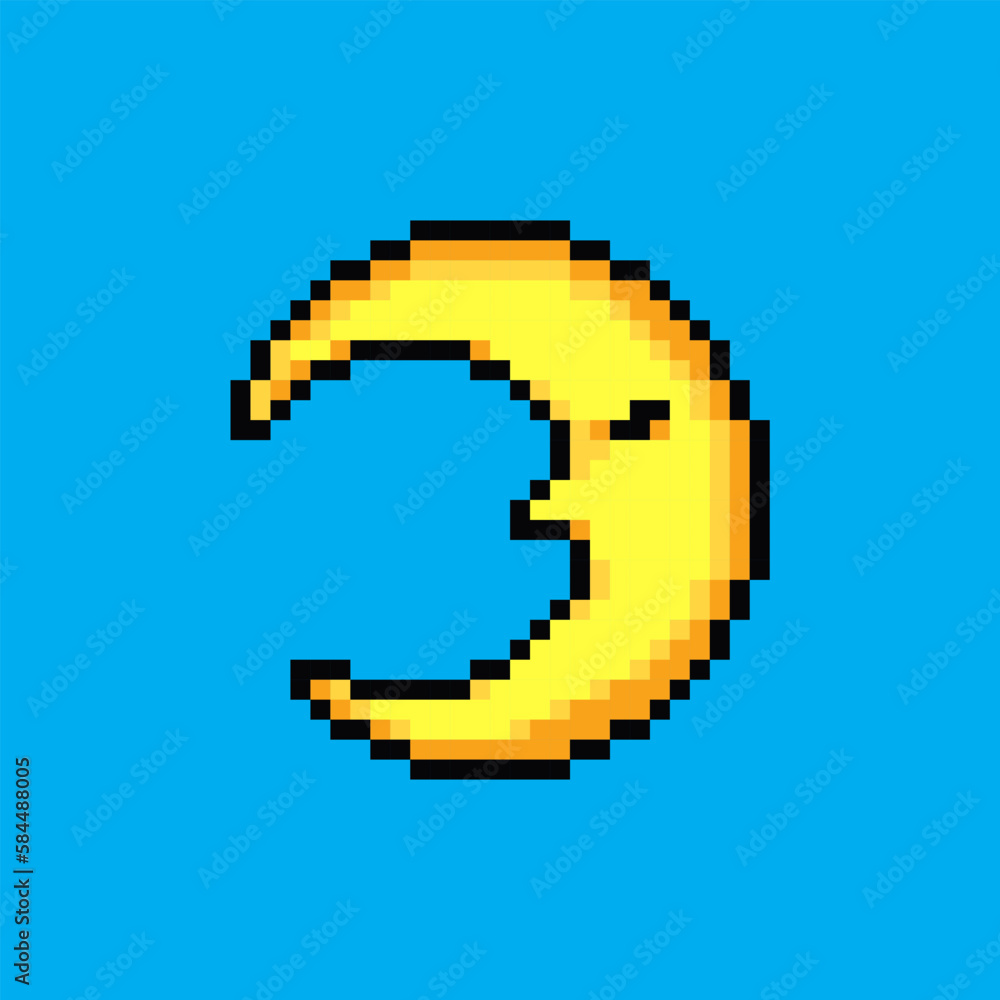 Moon pixel art icon. Yellow and grey pixelated Moon design for logo ...