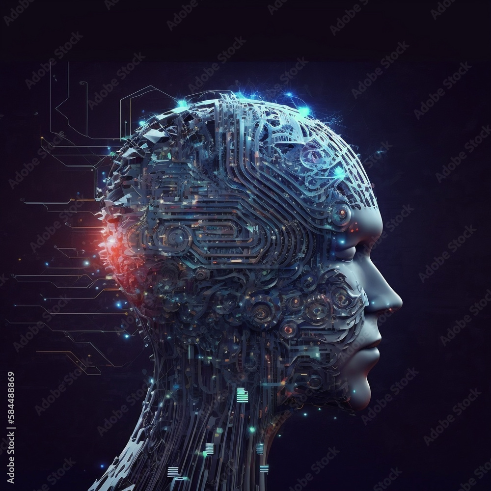 Artificial intelligence brain concept. 3d render of ai robot processing ...