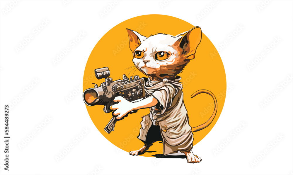 funny cartoon cat in the costume of the hero of the a fantastic film ...