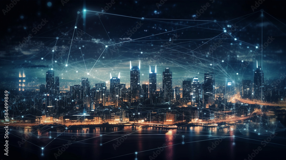 Smart city with network connection and internet of things concept ...