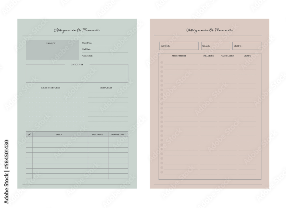 2 set of Assignment Planner. vector illustration. Minimalist planner ...