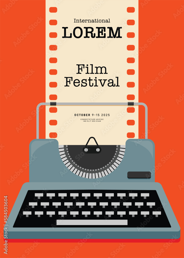 Movie poster design template background with vintage filmstrip retro ...