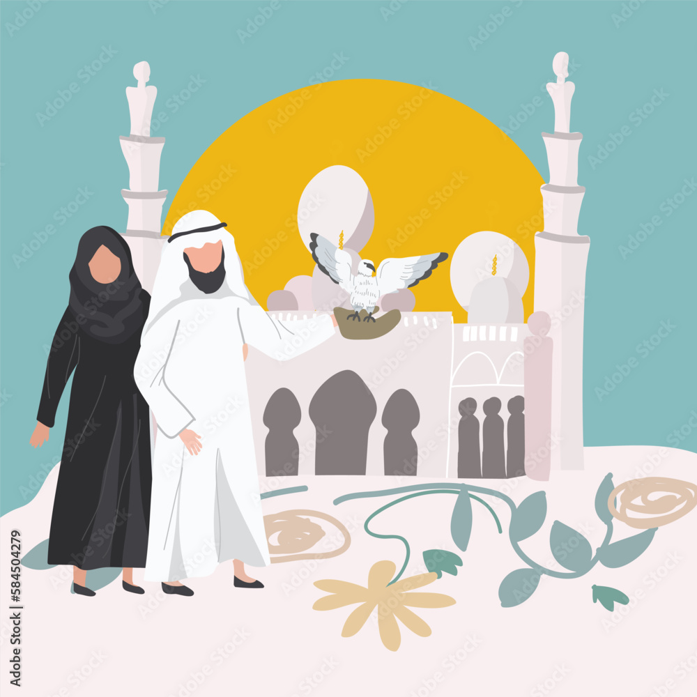 Vetor de UAE concept cartoon vector illustration with people characters ...