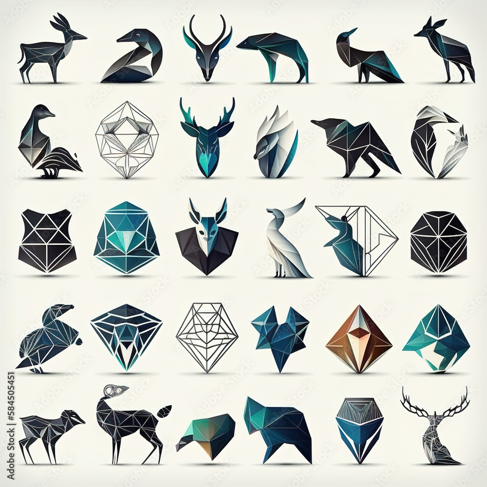 Vector Animals logos collection. Animal logo set. Geometrical abstract ...