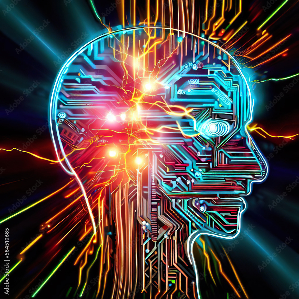 A robot mind picture in the form of electronic lines with high accuracy ...