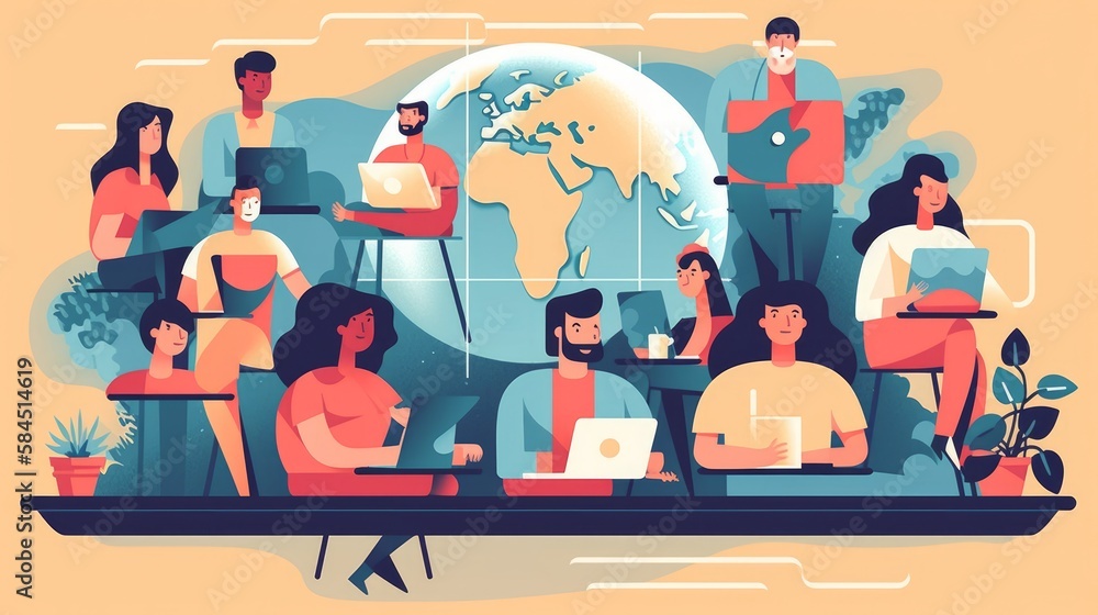 Virtual online conference, zoom. Remote team work on computer, distance ...