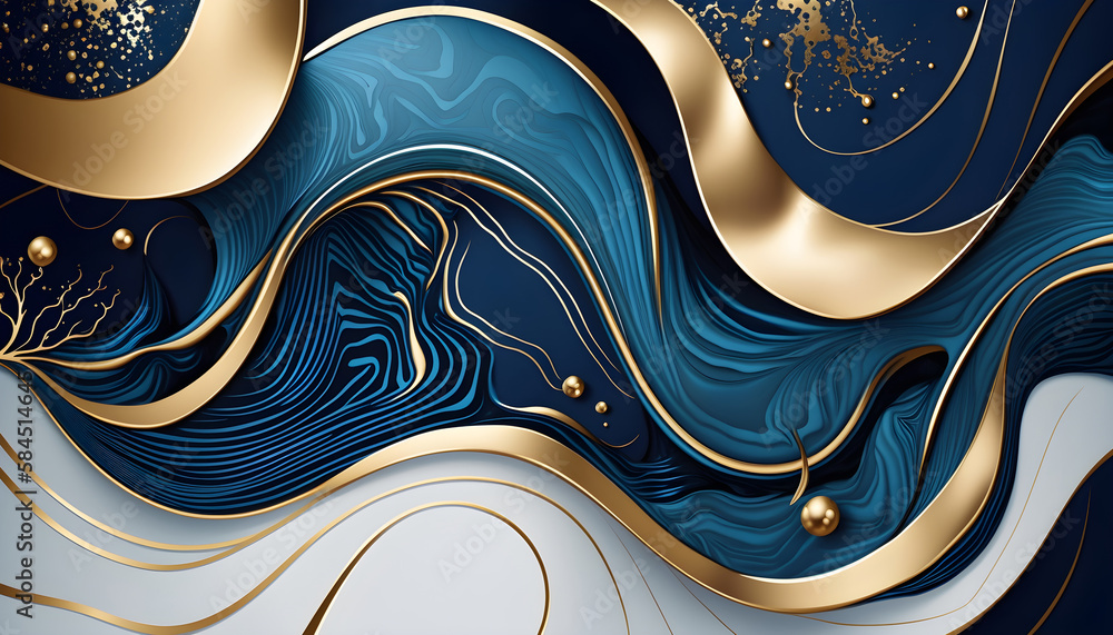 Blue Marble and gold abstract background vector. Marbling wallpaper ...