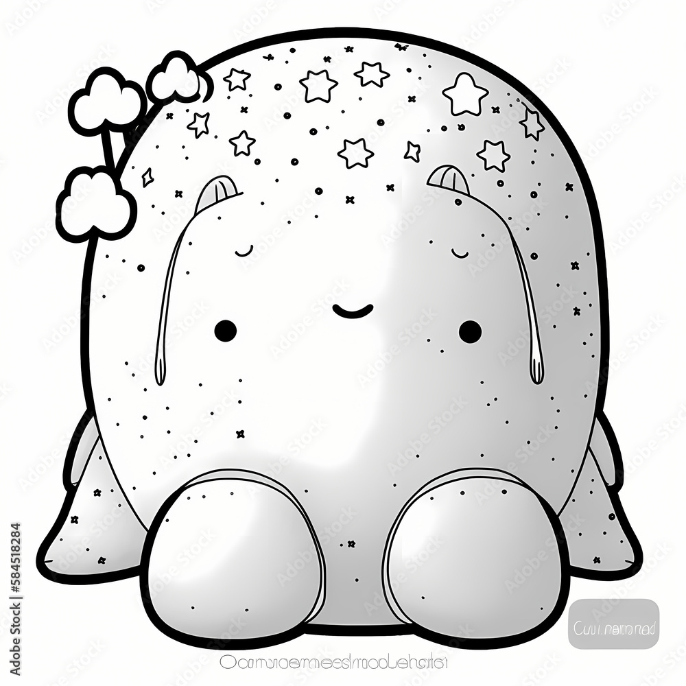 blank and white coloring page with line art of squish mallow ilustração ...