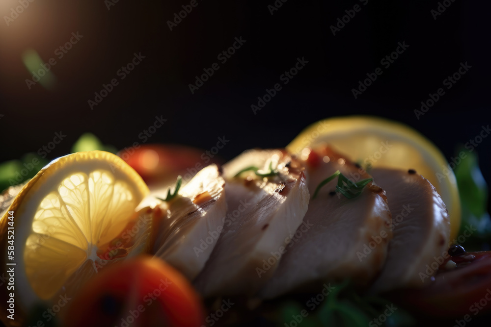 Delicious tender and juicy roasted chicken. A close-up food picture for ...