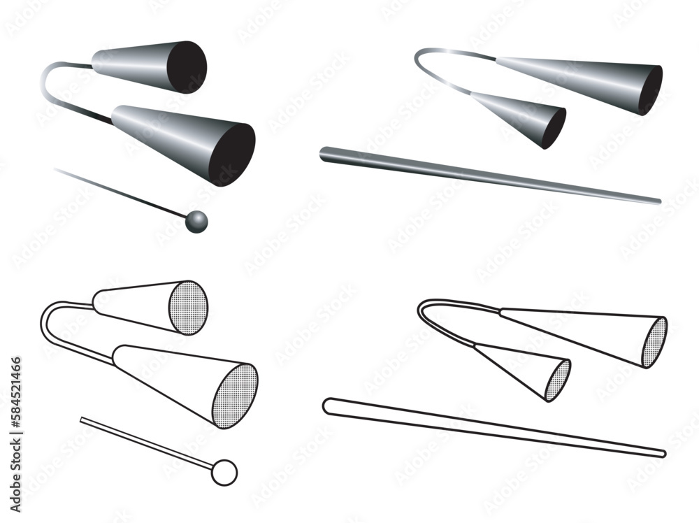 Set of metal agogo. It is composed of two iron bells connected together ...