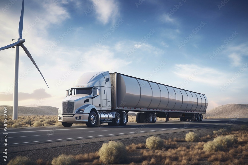 Powerful big rig semi truck with additional axle dolly with oversize ...