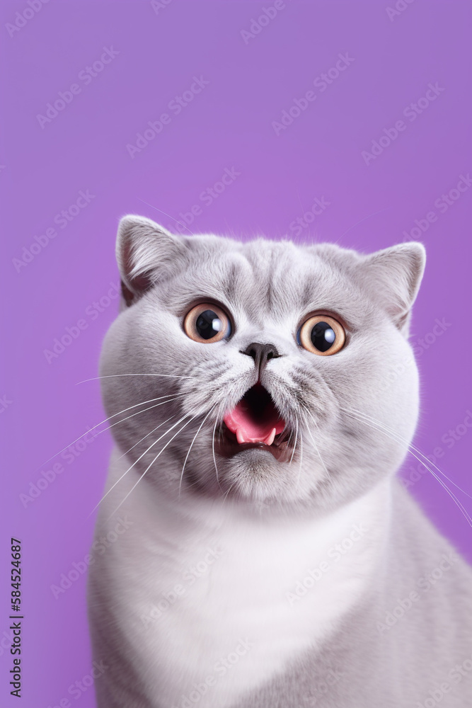 Scottish fold cat shocking face and wide open eyes, surprised cat with ...