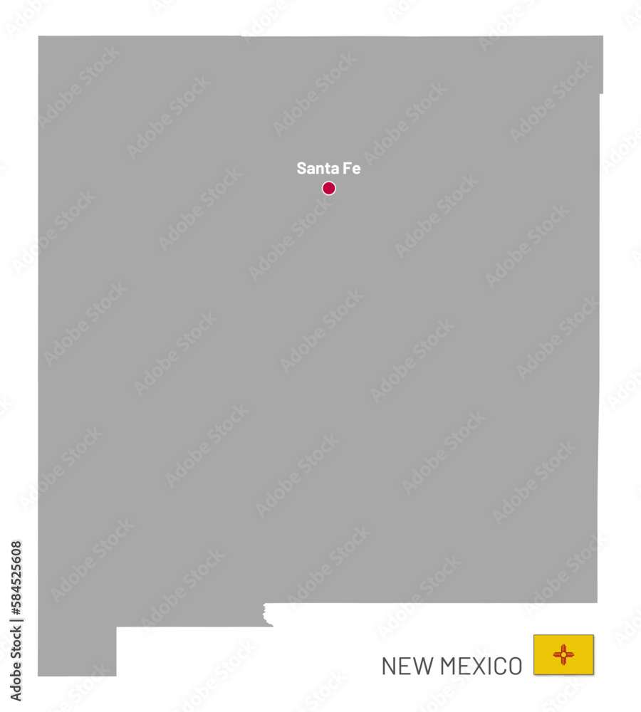 Gray map of New Mexico federal state of USA. Silhouette of New Mexico ...