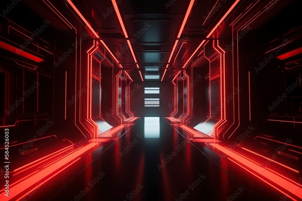 sci-fi spaceship corridor. Futuristic technology abstracts seamlessly ...