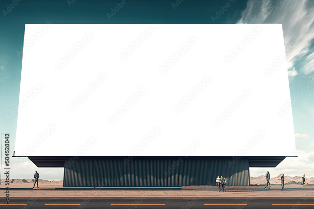 Empty blank white futuristic billboard outer space planet advertisement ...