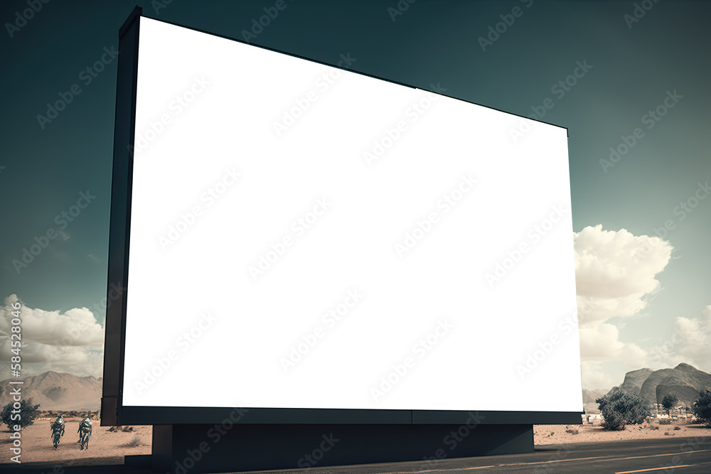 Empty blank white futuristic billboard outer space planet advertisement ...
