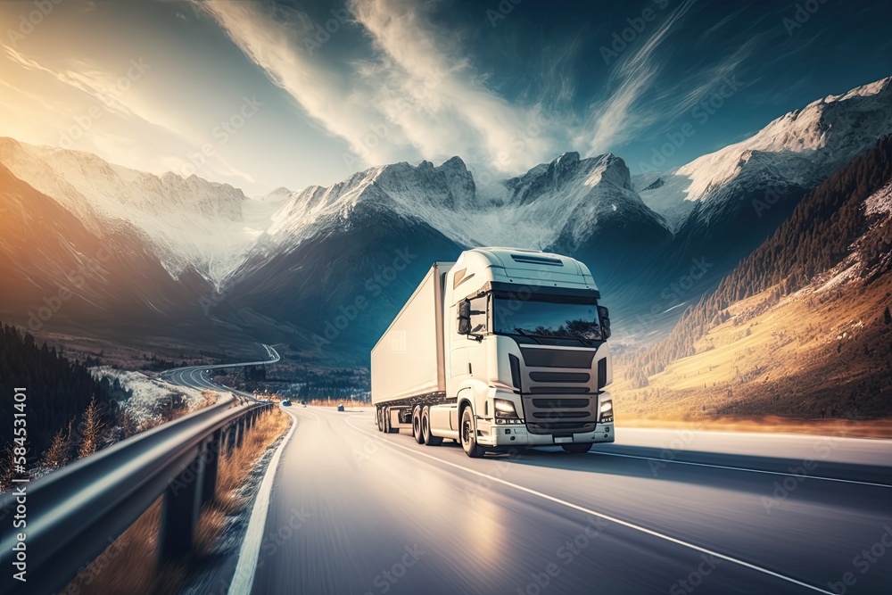 Logistic truck carrying goods on the road. Transportation, supply chain ...