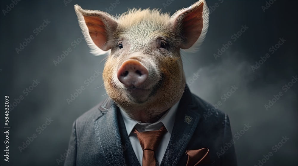 Pig in suit: Studio Shot of a Pig in Business clothes, Mixing ...