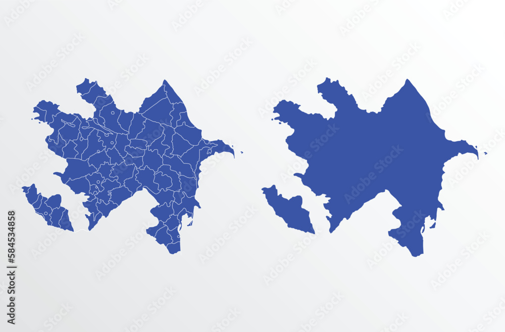 Blue Map of Azerbaijan with regions Stock Vector | Adobe Stock