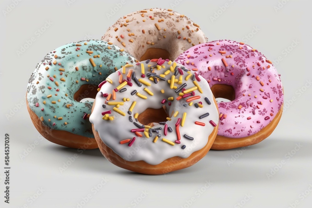 Five donuts glazed with sprinkles isolated on transparent background ...