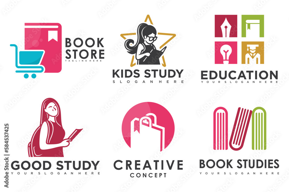 education and learn logo set,university and school book,graduate hat ...