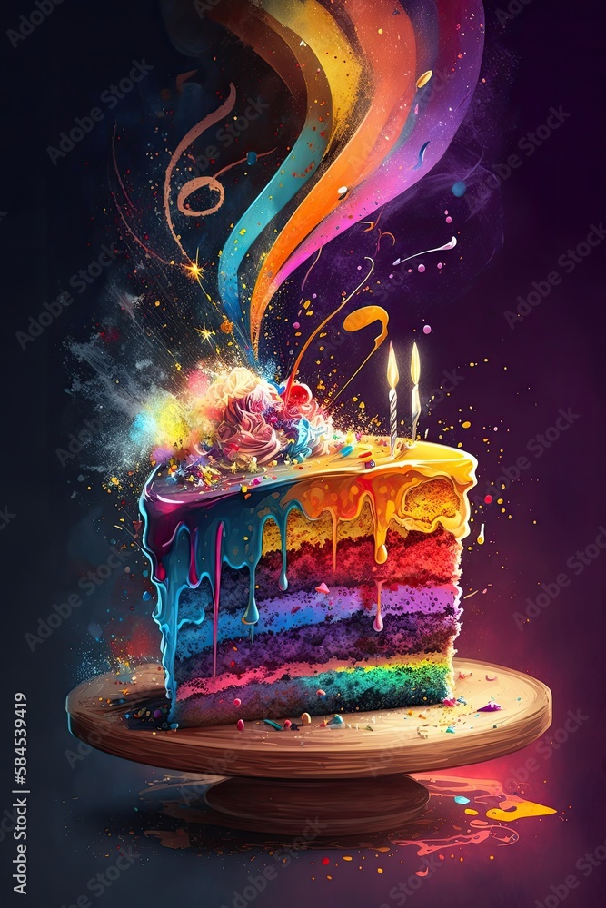 Colorful Birthday Cake Illustration. Generative Ai. Stock Illustration ...