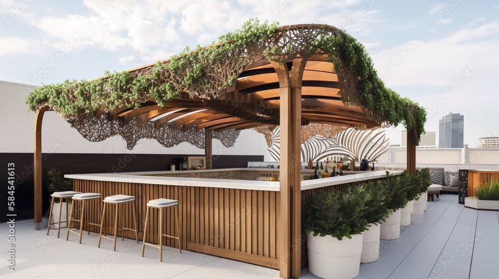 rooftop bar tropical architecture tropical vegetation parametric wood ...