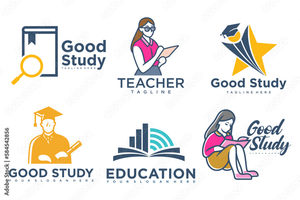 education and learn logo set.school book,graduate hat,book store and ...