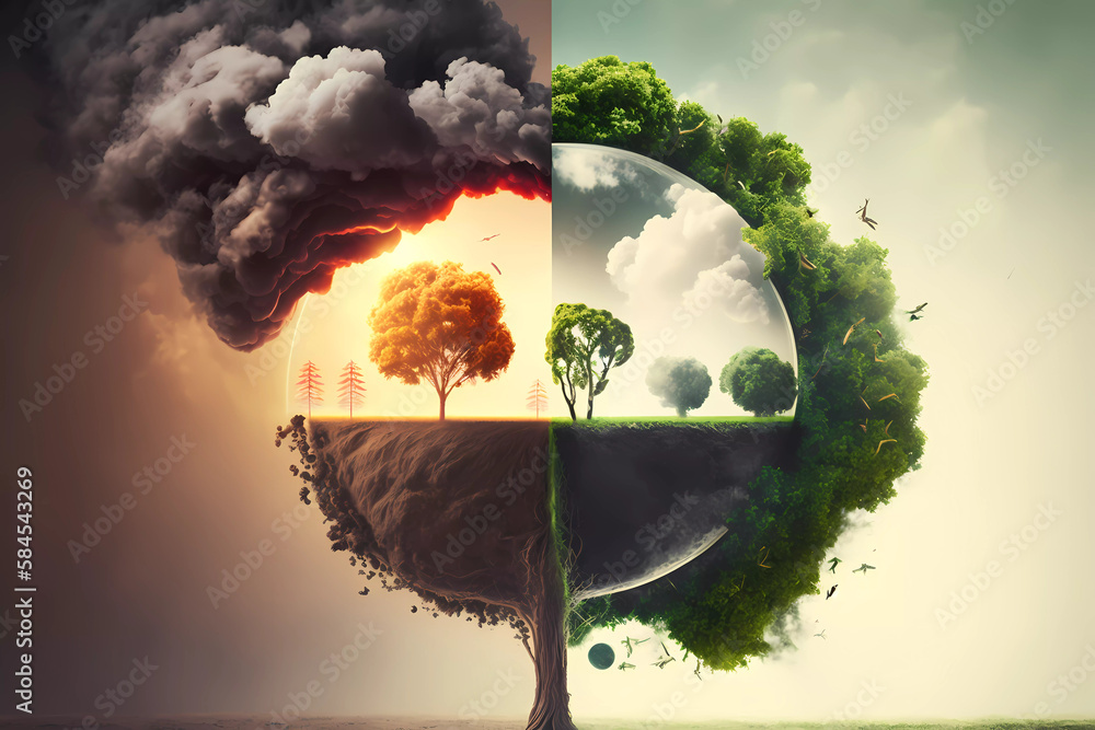 Concept of climate change and global warming ecology and with burning ...