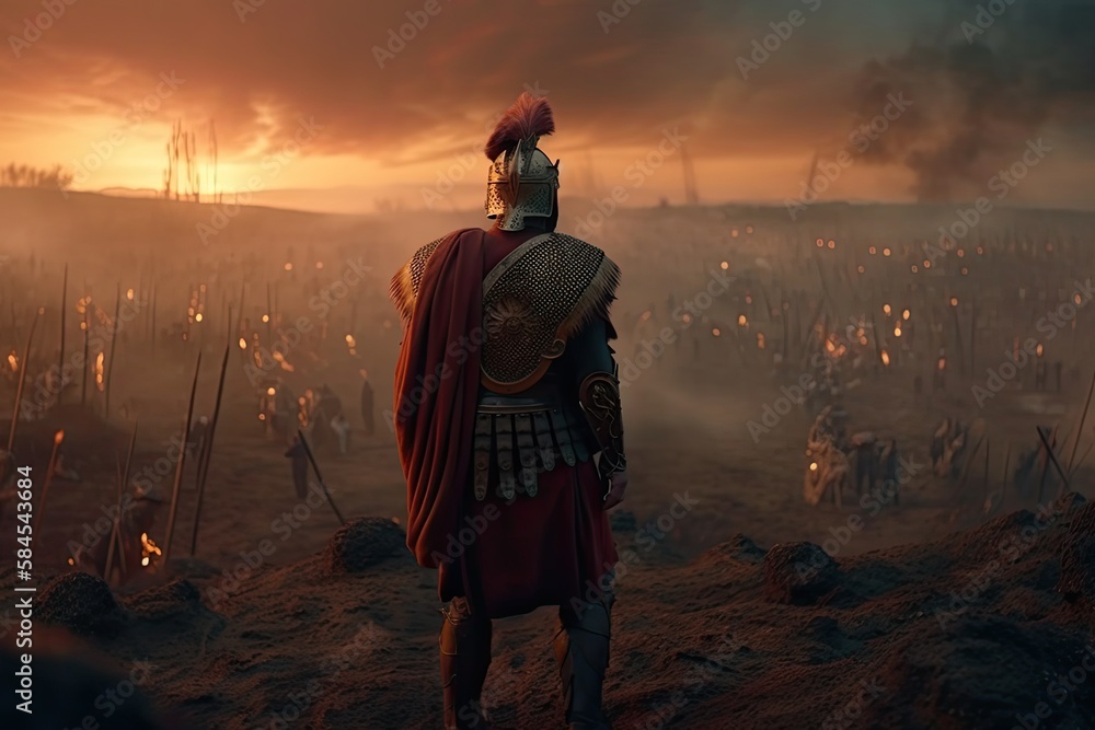 Julius Caesar and his Roman generals and warriors in battle. Generative ...