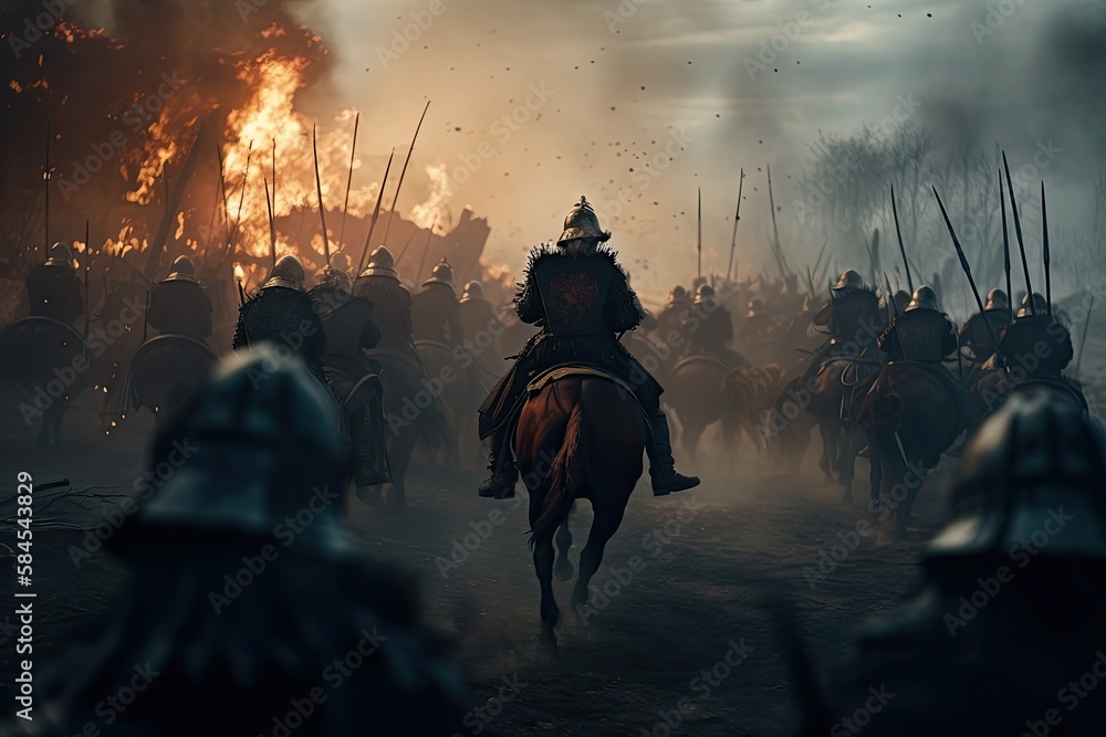 Julius Caesar and his Roman generals and warriors in battle. Generative ...