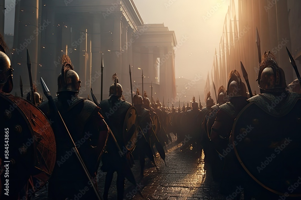 Julius Caesar and his Roman generals and warriors in battle Stock ...